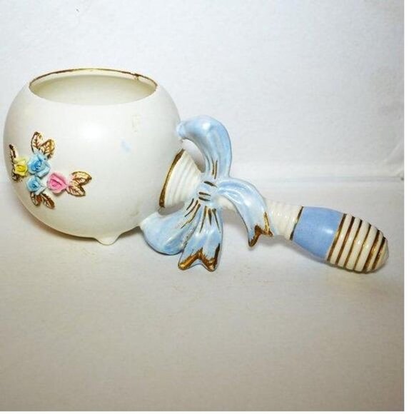 Accents | Vintage Ceramic Baby Rattle Planter Blue White Design Work ...